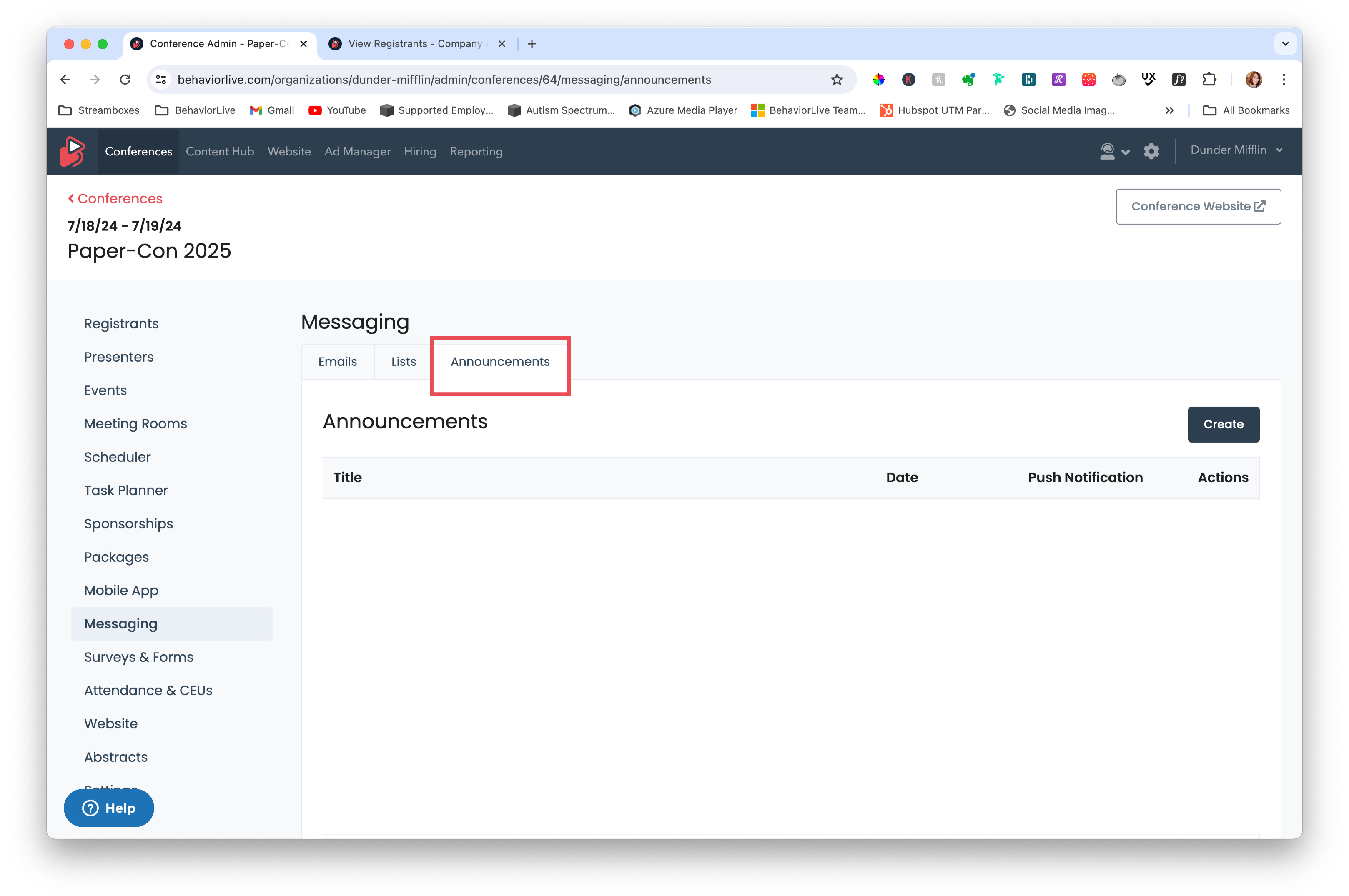 Messaging - Announcements – BehaviorLive